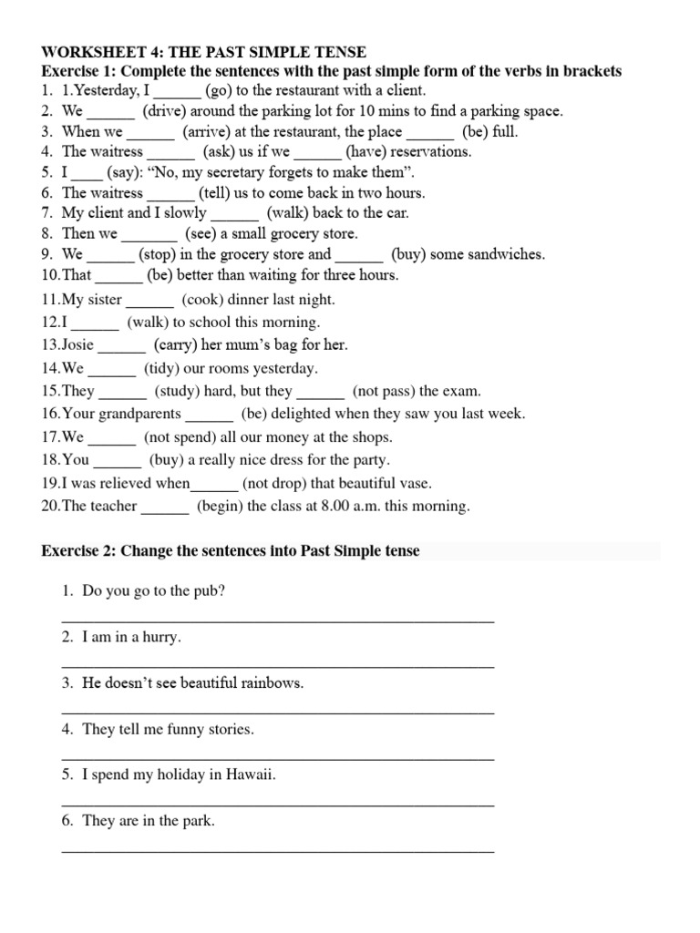 Worksheet 4 - Past Simple Tense Practice | PDF