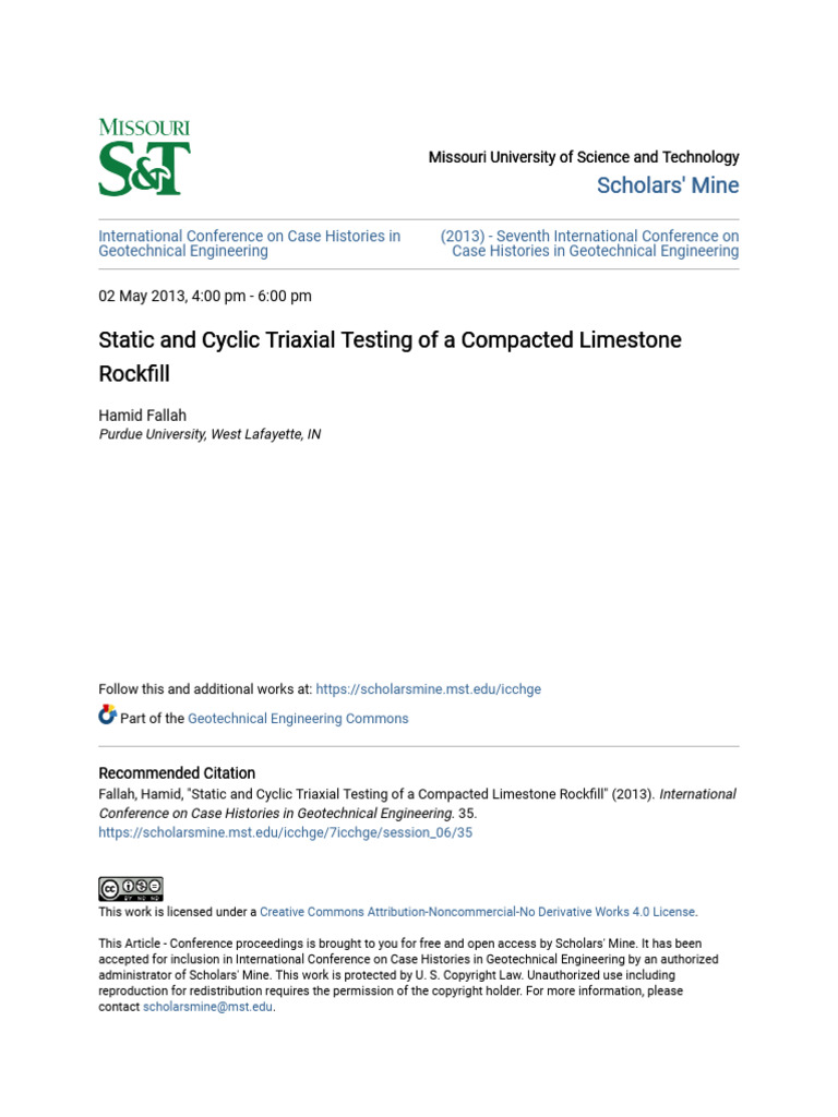 Static and Cyclic Triaxial Testing of A Compacted Limestone Rockf | PDF ...