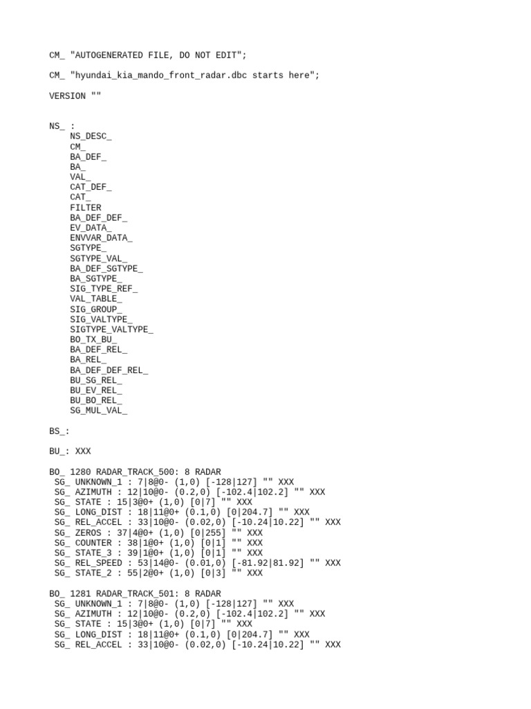 Hyundai Kia Mando Front Radar Generated - DBC | PDF | Radar | Microwave Technology