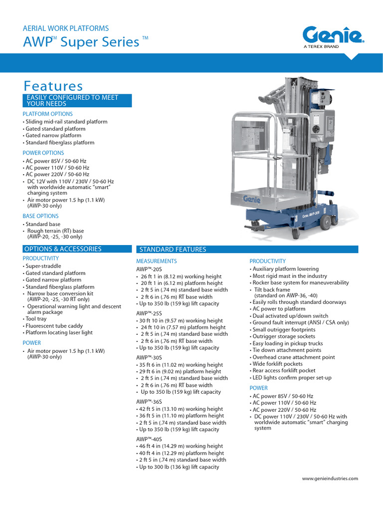 A3 - Genie AWP20s Data Sheet | PDF | Manufactured Goods | Wheeled Vehicles