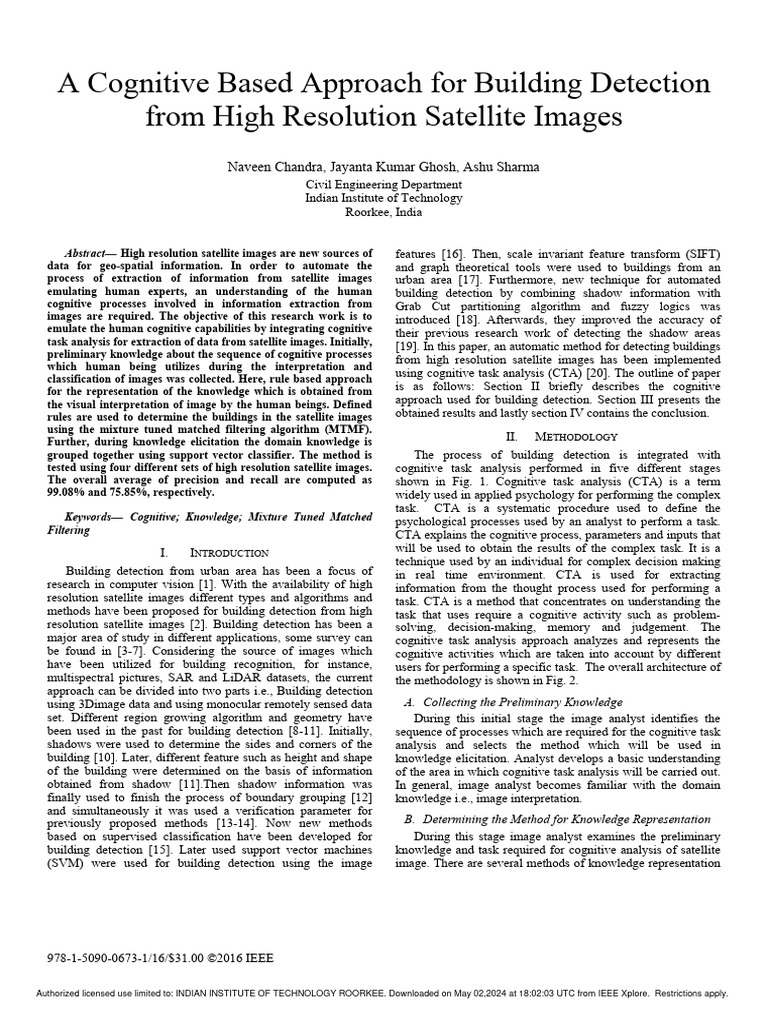 A Cognitive Based Approach For Building Detection From High Resolution