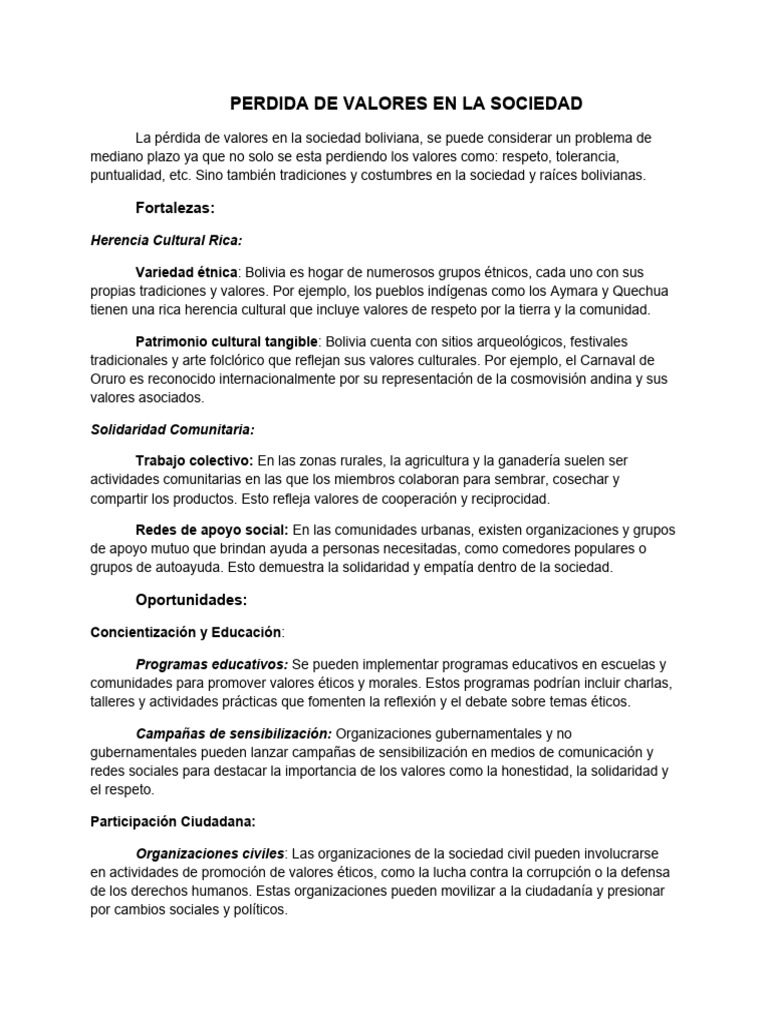 Perdida de Valores en La Sociedad 27052024 | PDF | Bolivia | Corrupción ...