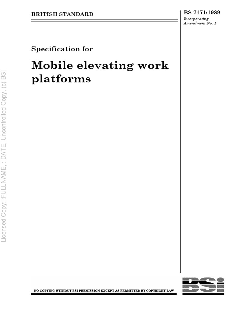 BS 7171:1989 Mobile Elevating Work Platforms | PDF | Mechanical Engineering