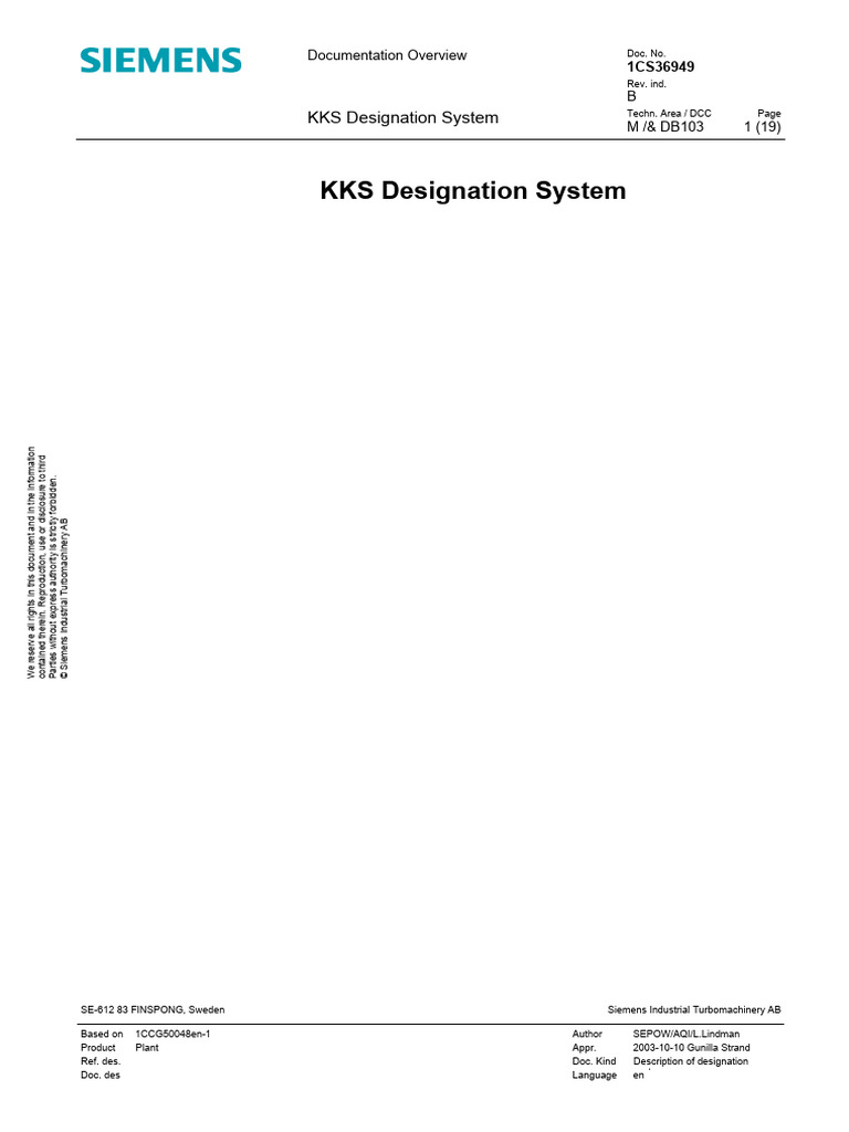 Siemens KKS Designation System | Download Free PDF | Steam | Turbomachinery