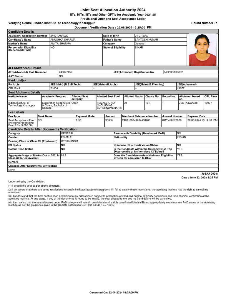 Josaa Letter | PDF | Vocational Education | Higher Education