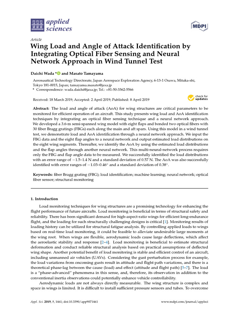 Wing Load and Angle of Attack Identification by Integrating Optical Fiber Sensing and Neural ...