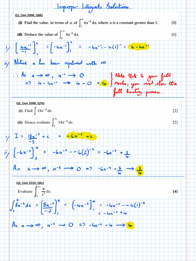 + Improper Integrals Exam Questions MS | PDF
