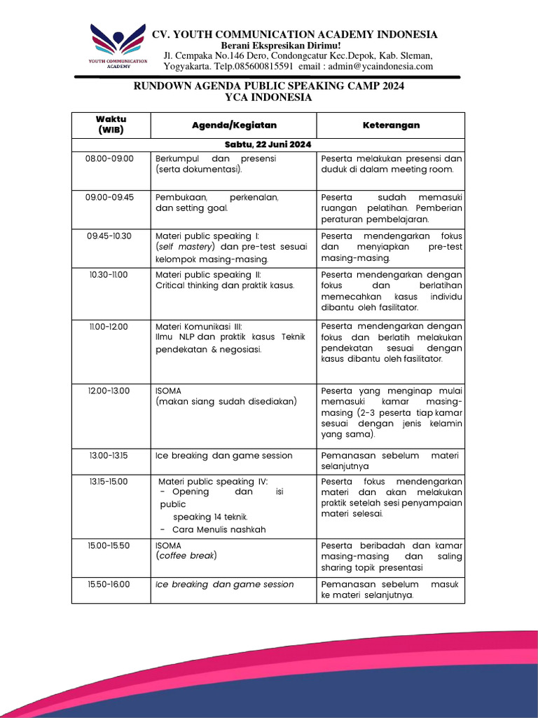 Rundown Acara PS Camp Juni 2024 | PDF