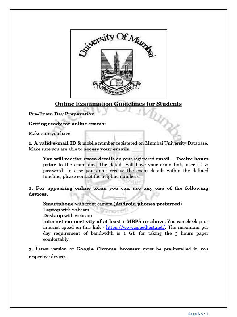 Mumbai University Online Exam Guidelines | PDF | Android (Operating ...