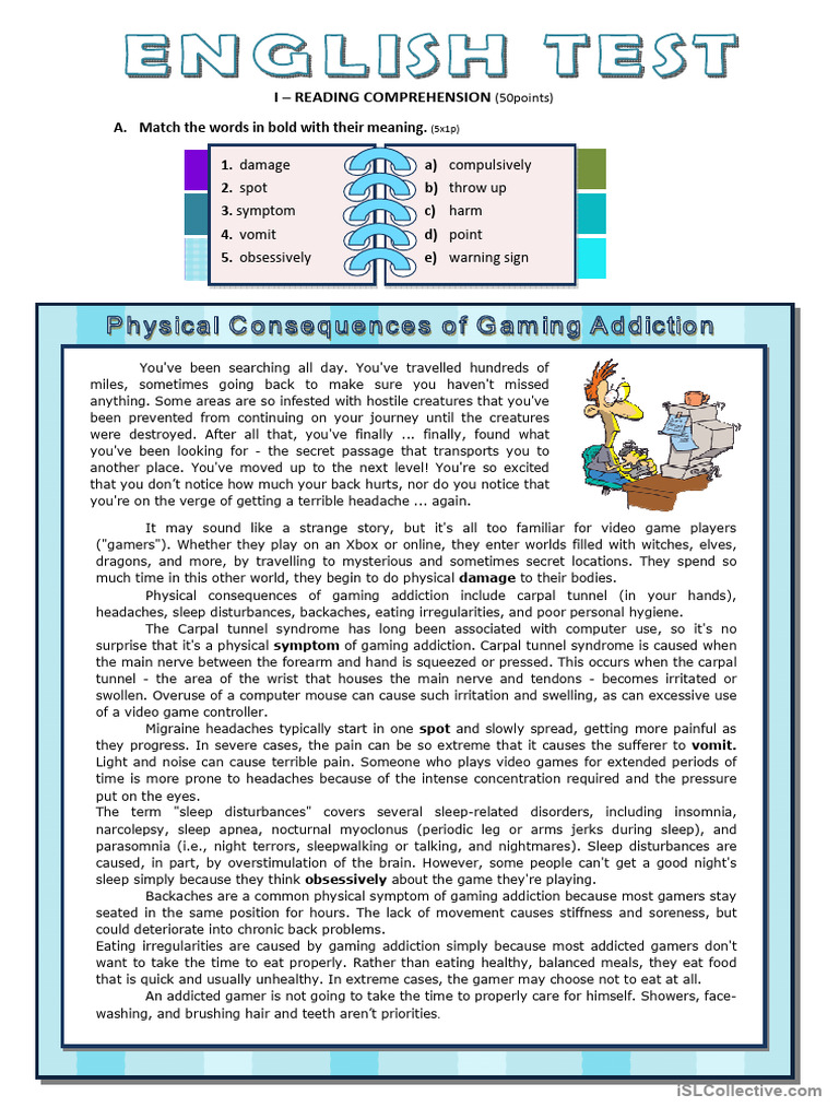 Test - Gaming Addiction - Reading Comprehension | PDF | Sleep Disorder ...