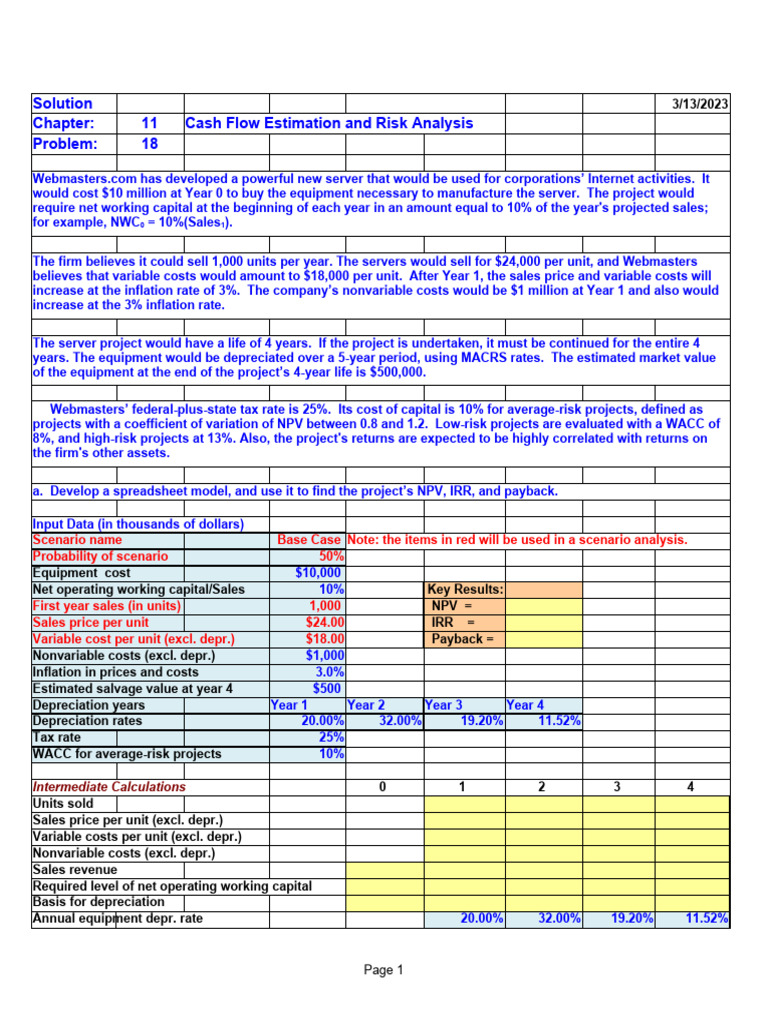 Ch11 P18 Build a Model | Download Free PDF | Net Present Value | Depreciation