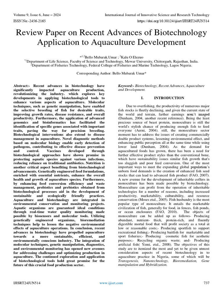 Review Paper On Recent Advances of Biotechnology Application To ...