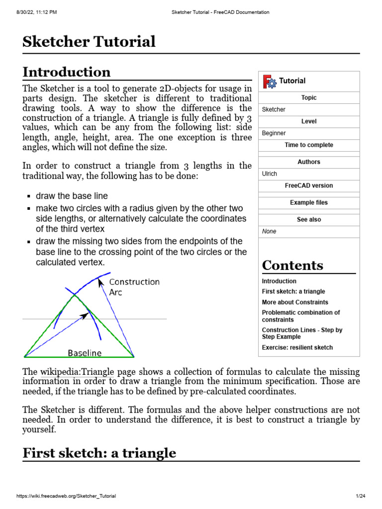 Sketcher Tutorial FreeCAD Documentation | PDF | Triangle | Rectangle