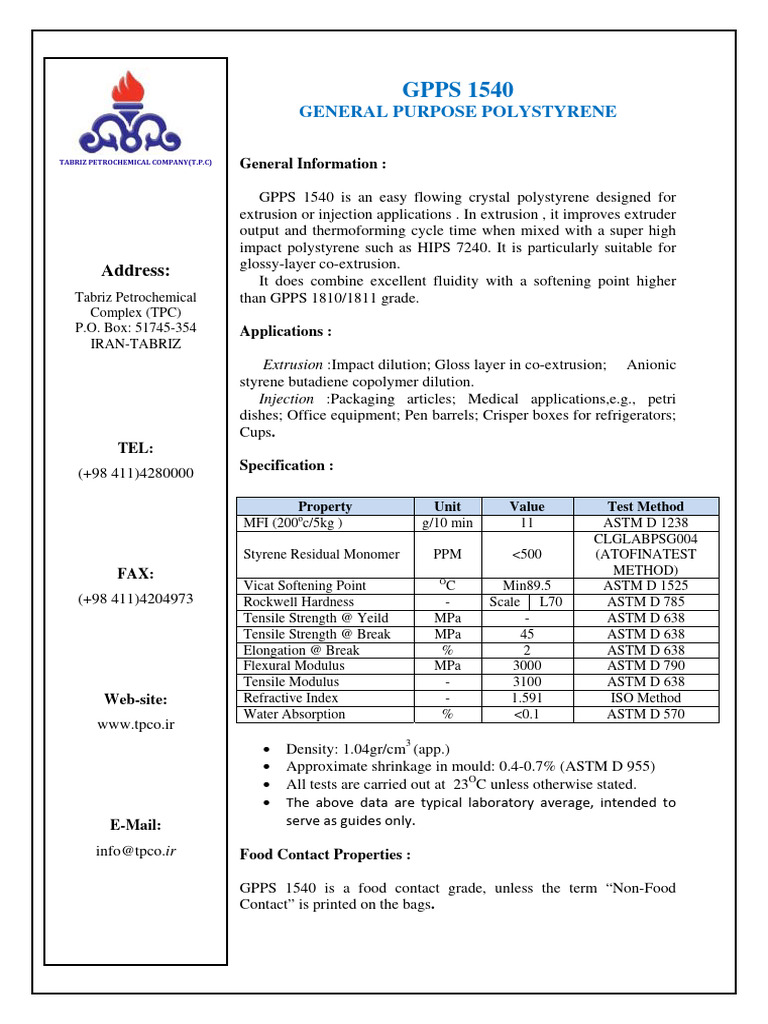 TPC GPPS 1540 | PDF | Polystyrene | Building Engineering