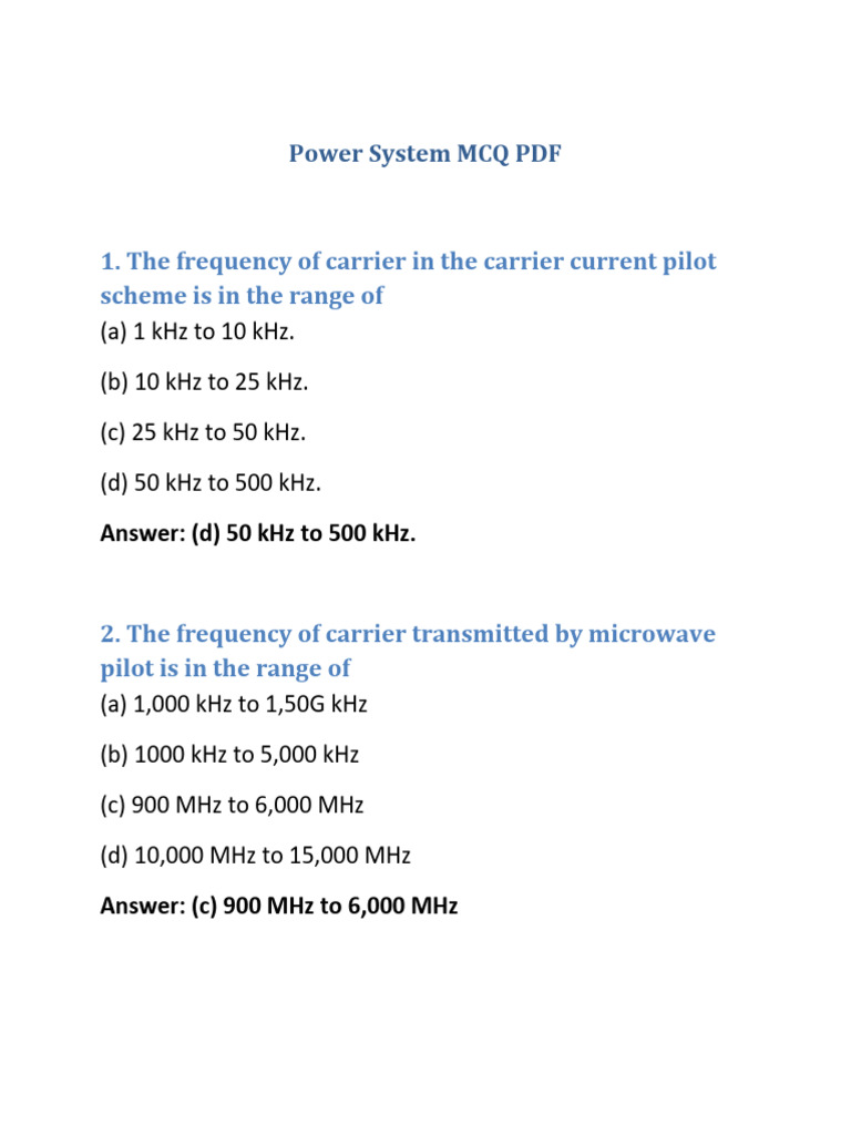 Power System MCQ Uyit | PDF | Electric Power Transmission | Transformer