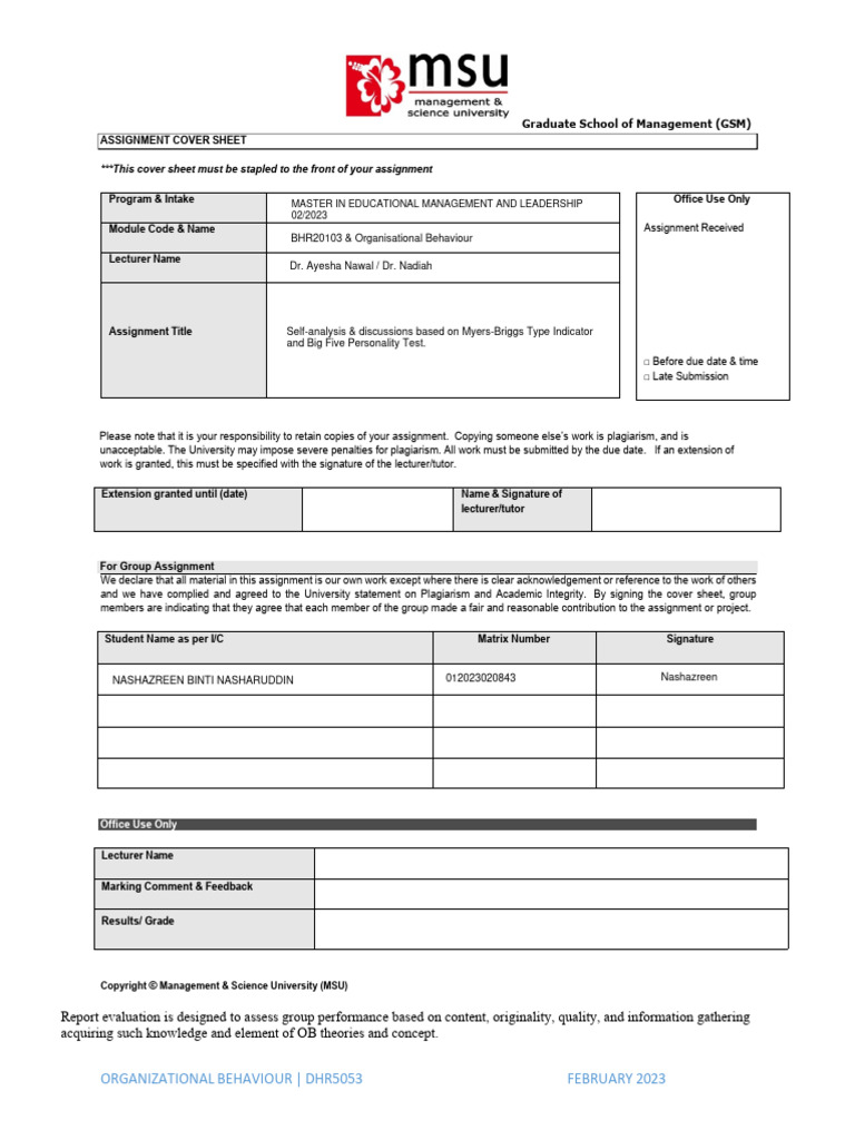 OB Task 2 Completed | Download Free PDF | Extraversion And Introversion ...