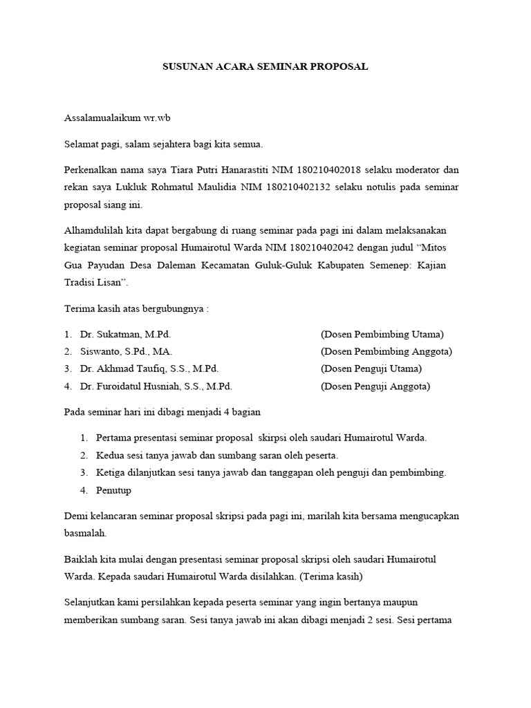 Susunan Acara Seminar Proposal Ira | PDF