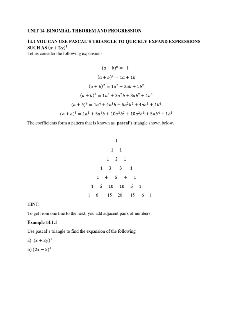 Binomial Theorem and Progressions Guide | PDF | Mathematics | Mathematical Analysis