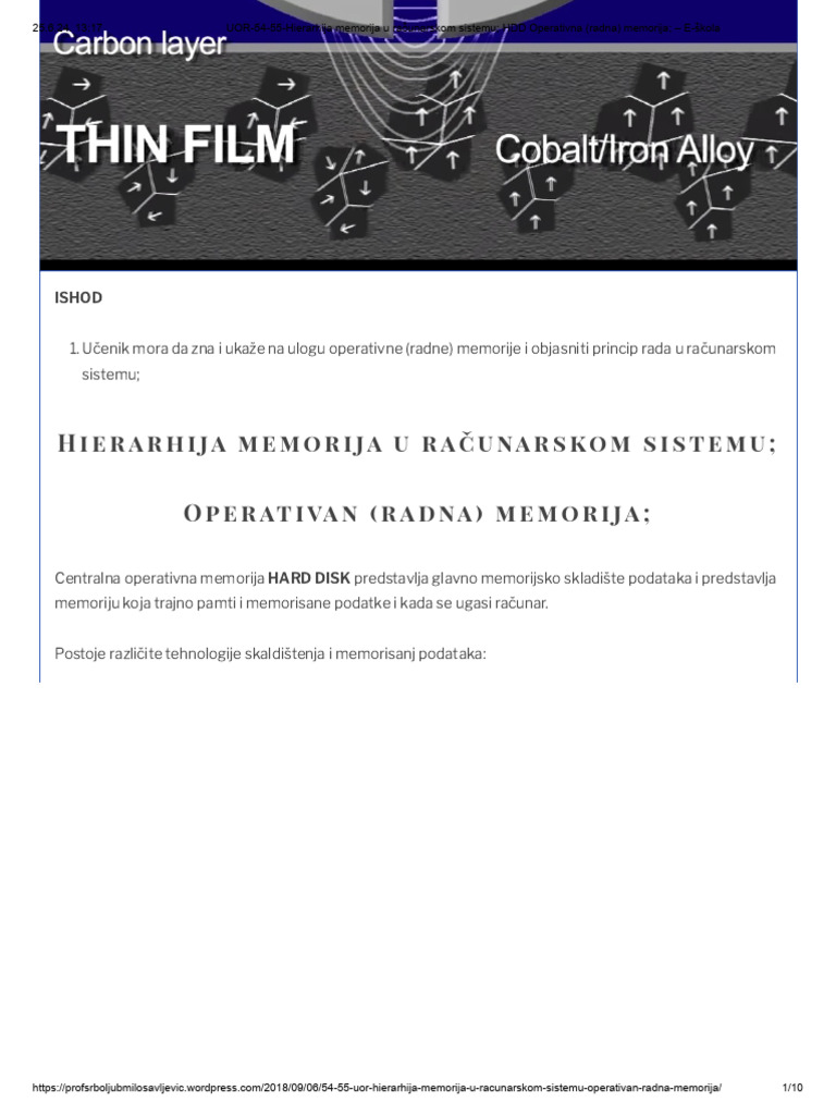 Hijerarhija Memorija U Računarskom Sistemu HDD Operativna (Radna) Memorija | PDF