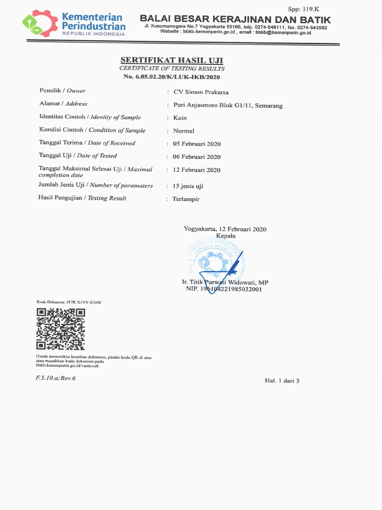 Hasil Lab Kain Linmas SMRG | PDF