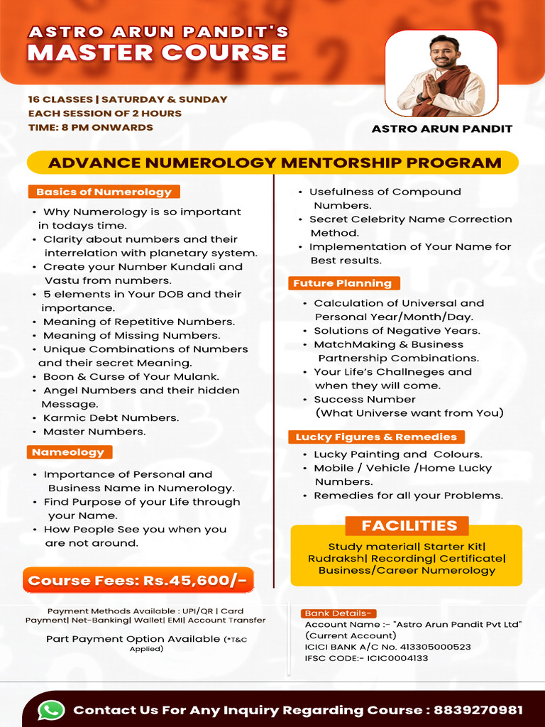 Astro Arun Pandit Advanced Numerology Brochure | PDF | Money | Payments