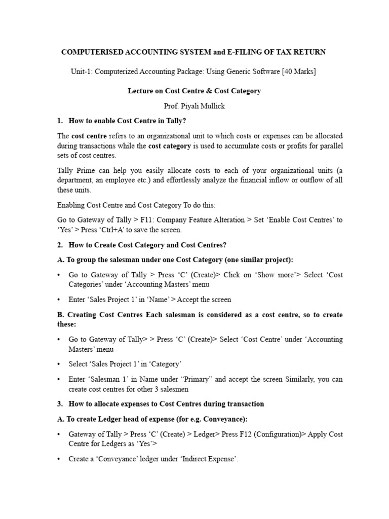 Classnote 9 On Cost Centre & Cost Category | PDF | Debits And Credits | Cost