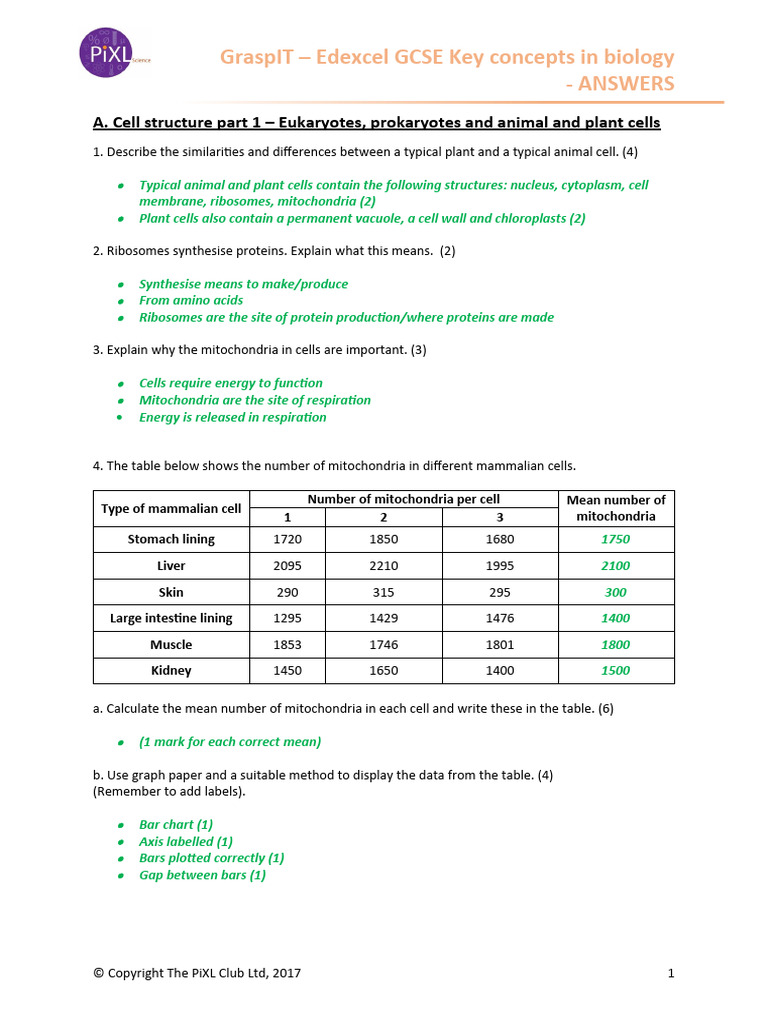 Edexcel - Biology - Cell Biology - GraspIT - GCSE - ANSWERS | PDF ...
