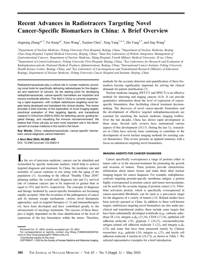 Recent Advances in Radiotracers Targeting Novel Cancer-Specific Biomarkers in China - A Brief ...
