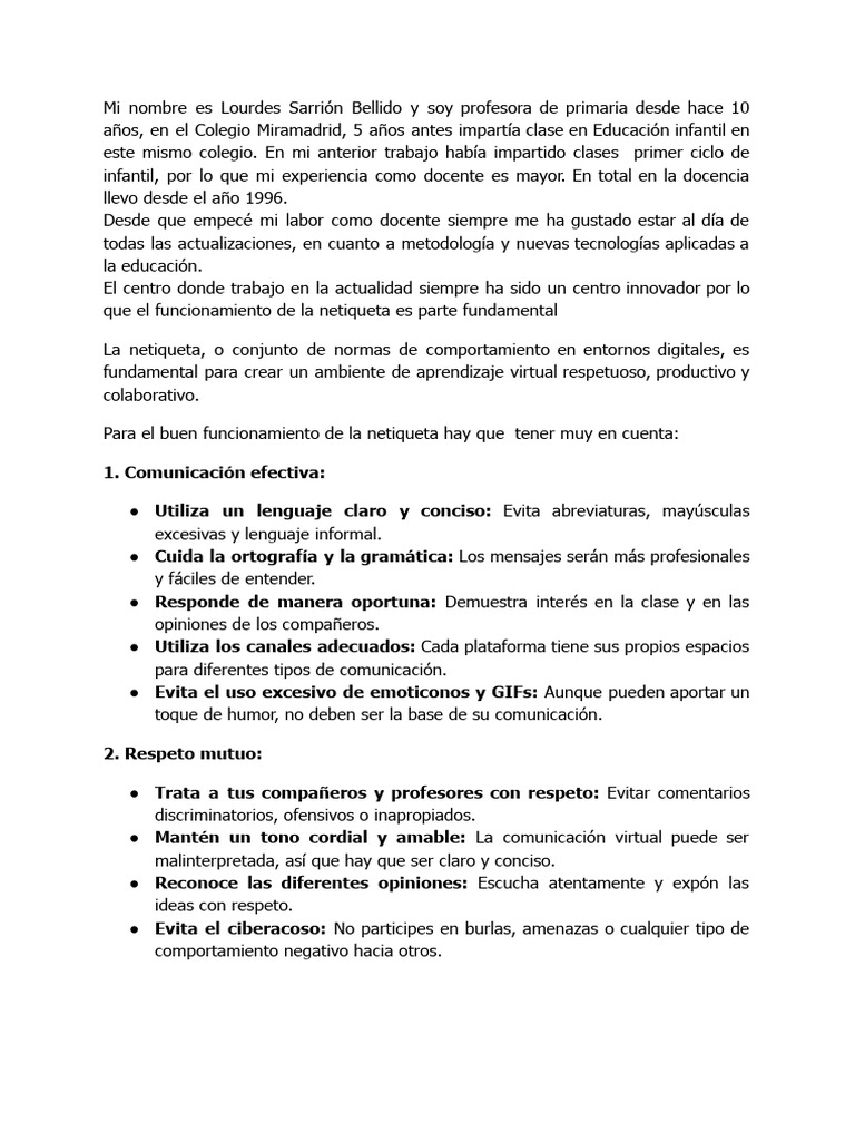 Reflexión Sobre El Buen Uso y Funcionamiento de La Netiqueta en Los ...