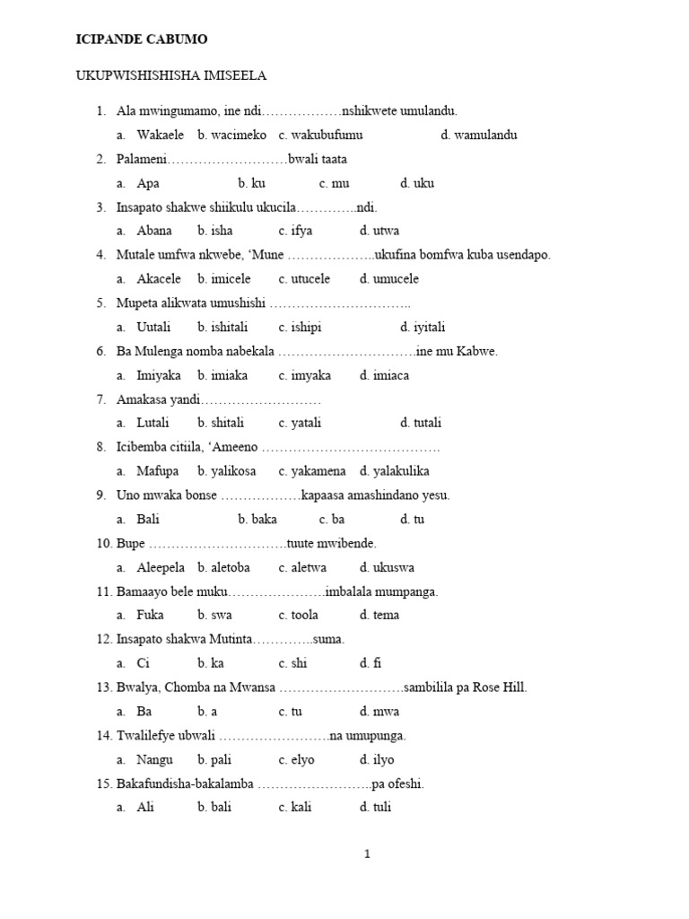 GRADE 7 MOCK EXAM ICIBEMBA 2021 TERM 2 | PDF