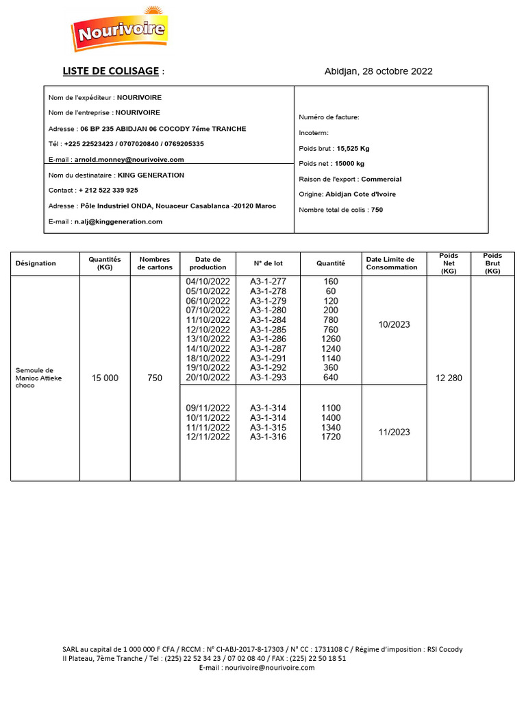 Exportation de Semoule de Manioc | PDF