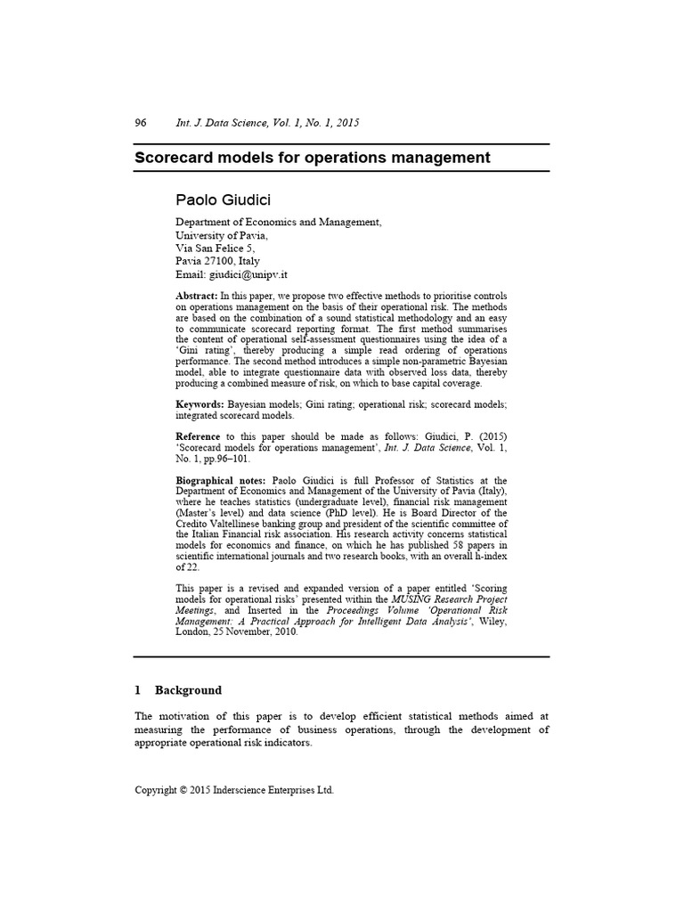 Scorecard Models For Operational Risk Ma | PDF | Value At Risk ...