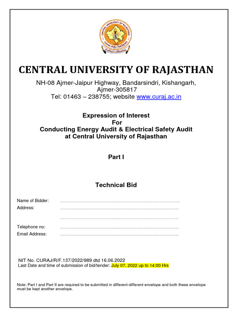 CURAJ Energy Audit Tender Notice | PDF | Energy Conservation ...