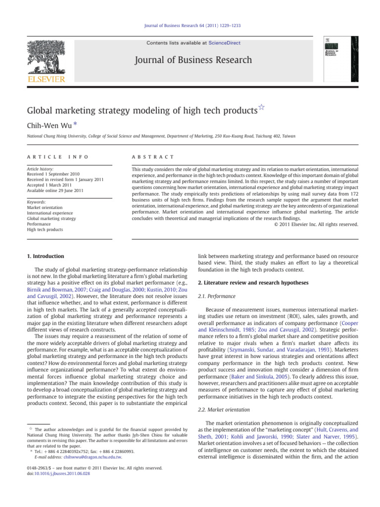 Global Marketing Strategy Modeling of High Tech Products | PDF ...