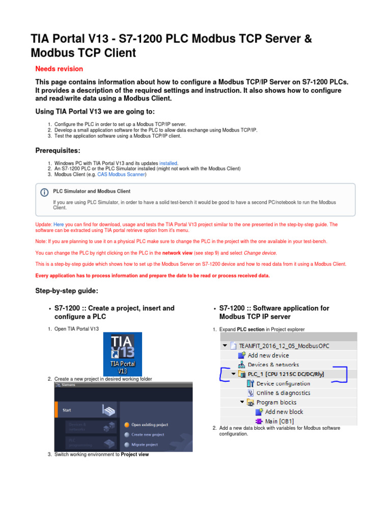Dokumen - Tips Tia Portal v13 s7 1200 PLC Modbus TCP Server Amp Modbus | PDF | Programmable ...