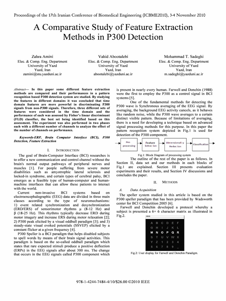 A Comparative Study of Feature Extraction Methods in P300 Detection | PDF | Event Related ...
