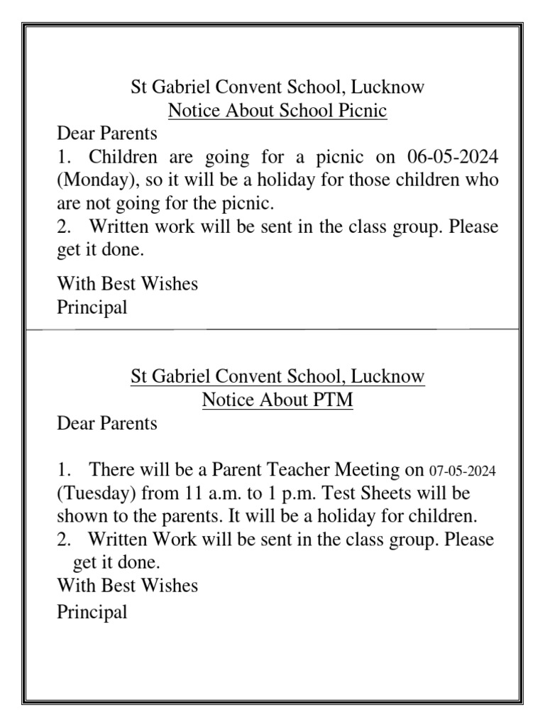 School Picnic Notice for Parents | PDF