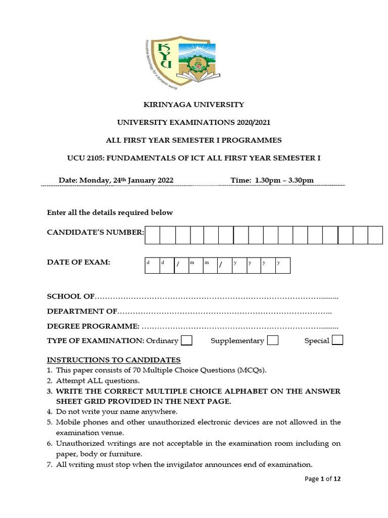 Ucu 2105 Fundamentals of Ict All First Year Semester i | Download Free PDF | Computing ...
