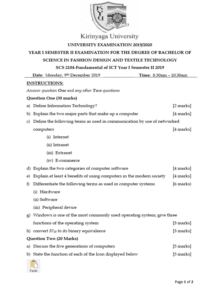 SCS 2104-Fundamental of ICT Year I Semester II 2019 | PDF | Information ...