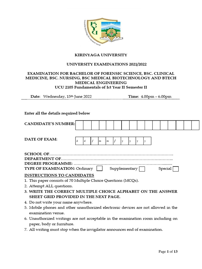 UCU 2105 Fundamentals of Ict Year II Semester II | PDF | Qualifications | Health Care
