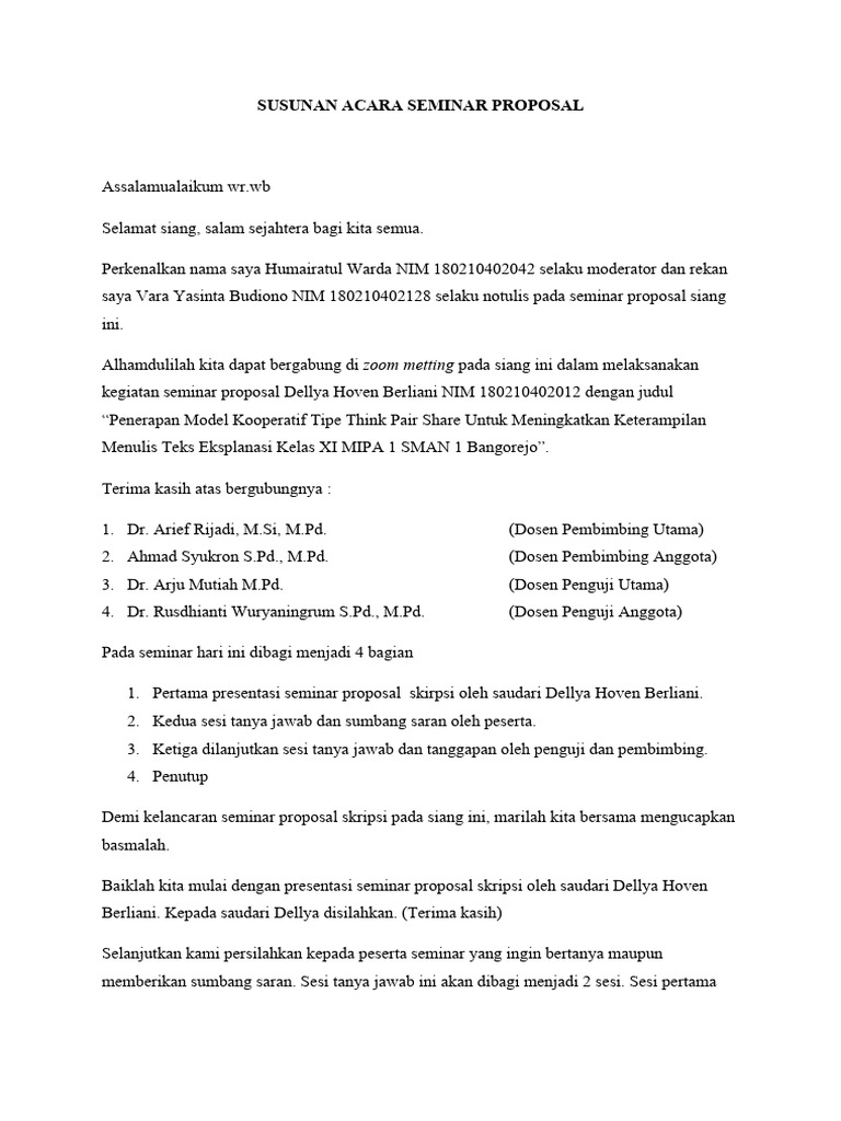 Susunan Acara Seminar Proposal Dellya | PDF
