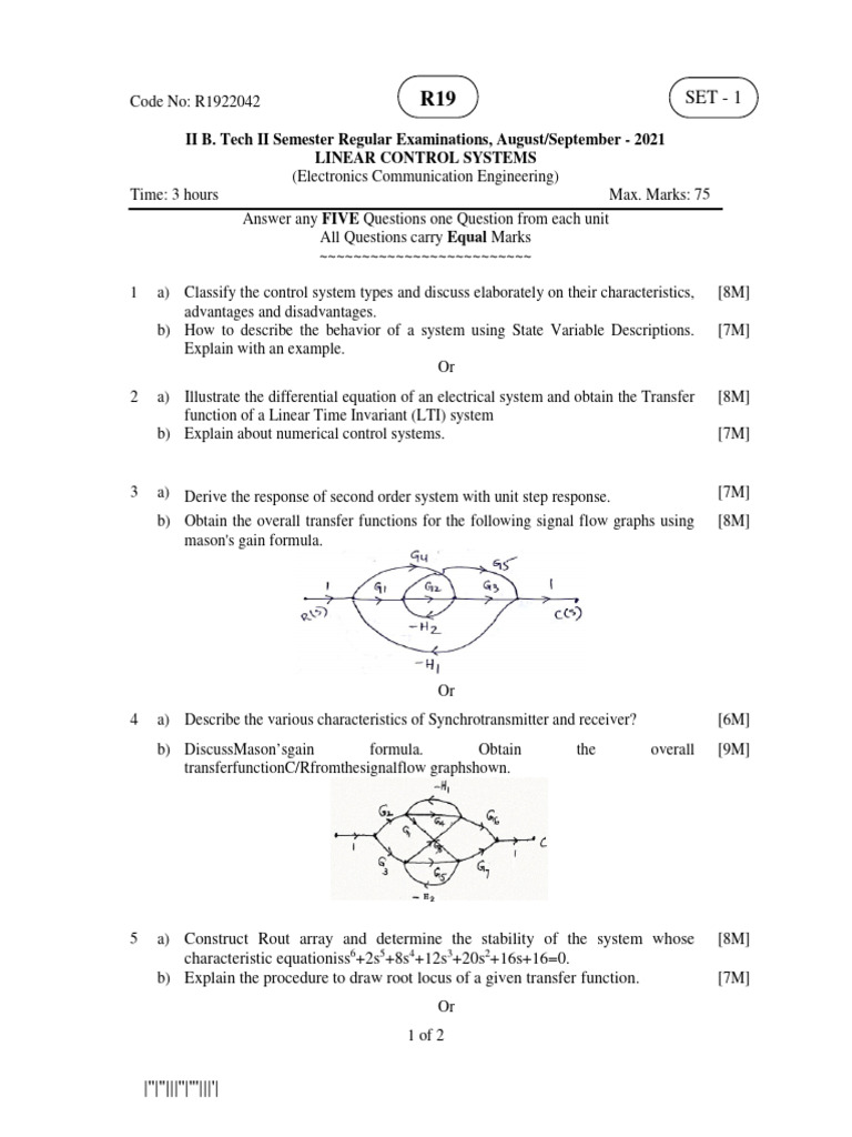 Linear Control Systems R19 Aug 2021 | PDF | Linearity | Applied Mathematics