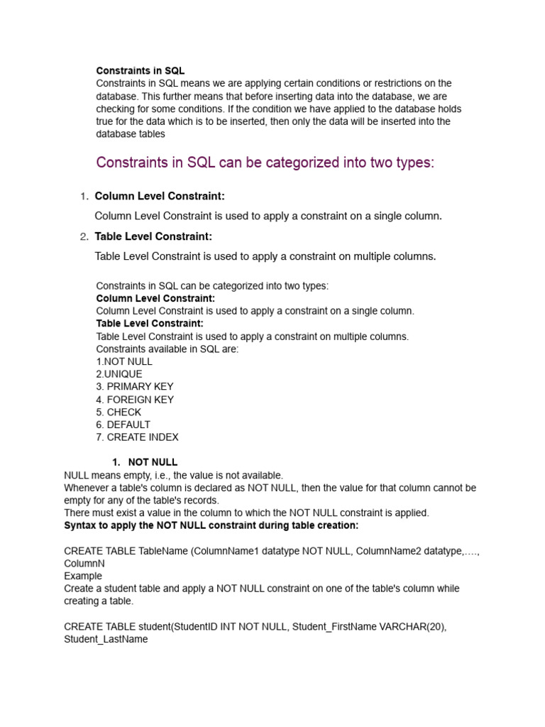 Integrity Constraints PDF | PDF | Database Index | Table (Database)