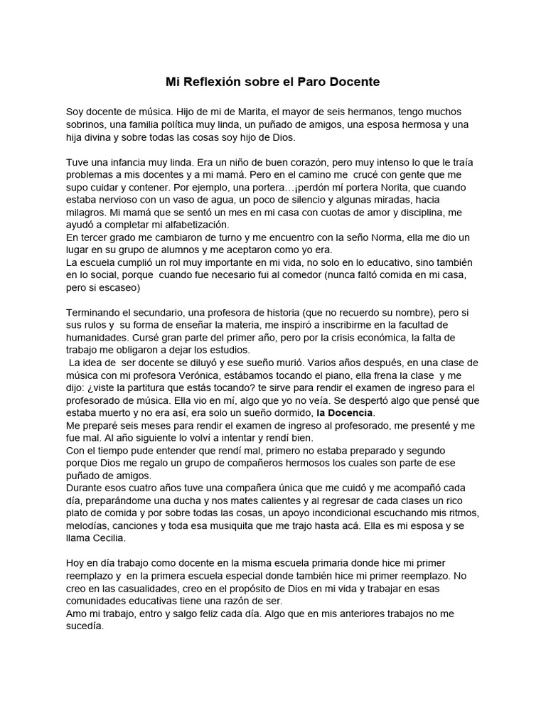 Mi Reflexión Sobre El Paro Docente - 1 | PDF | Maestros | Enseñando