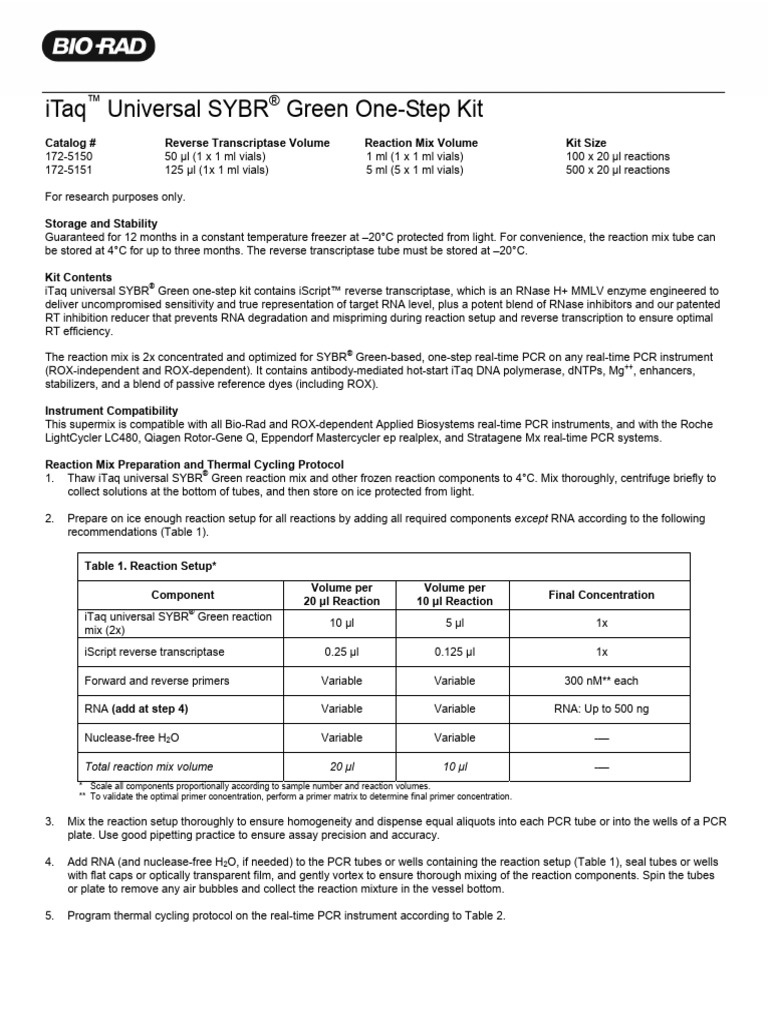 Itaq Universal Sybr Green One Step Kit Manual Pdf Real Time Polymerase Chain Reaction