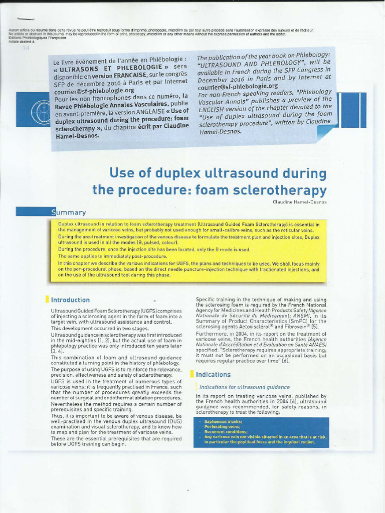 Carte Use of Ultrasound During The Procedure Foam Sclerotherapy | PDF