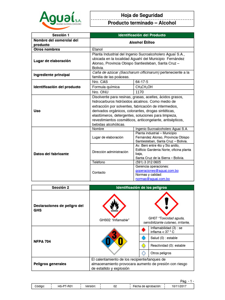 Hoja de seguridad - Alcohol | Descargar gratis PDF | Etanol ...