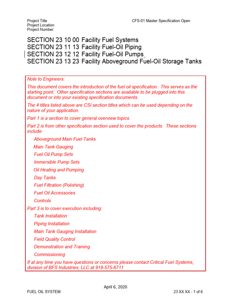 CFS01 Master Spec Open 4 6 20 | PDF | Valve | Pipe (Fluid Conveyance)