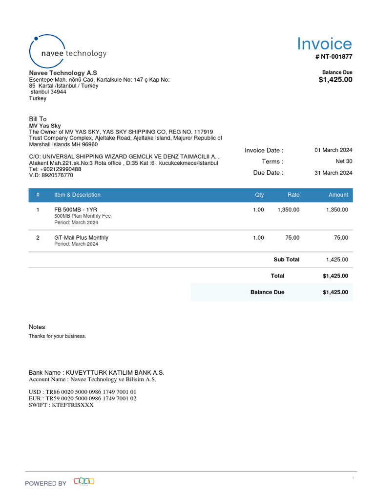 Invoice NT-001877 for March 2024 | PDF