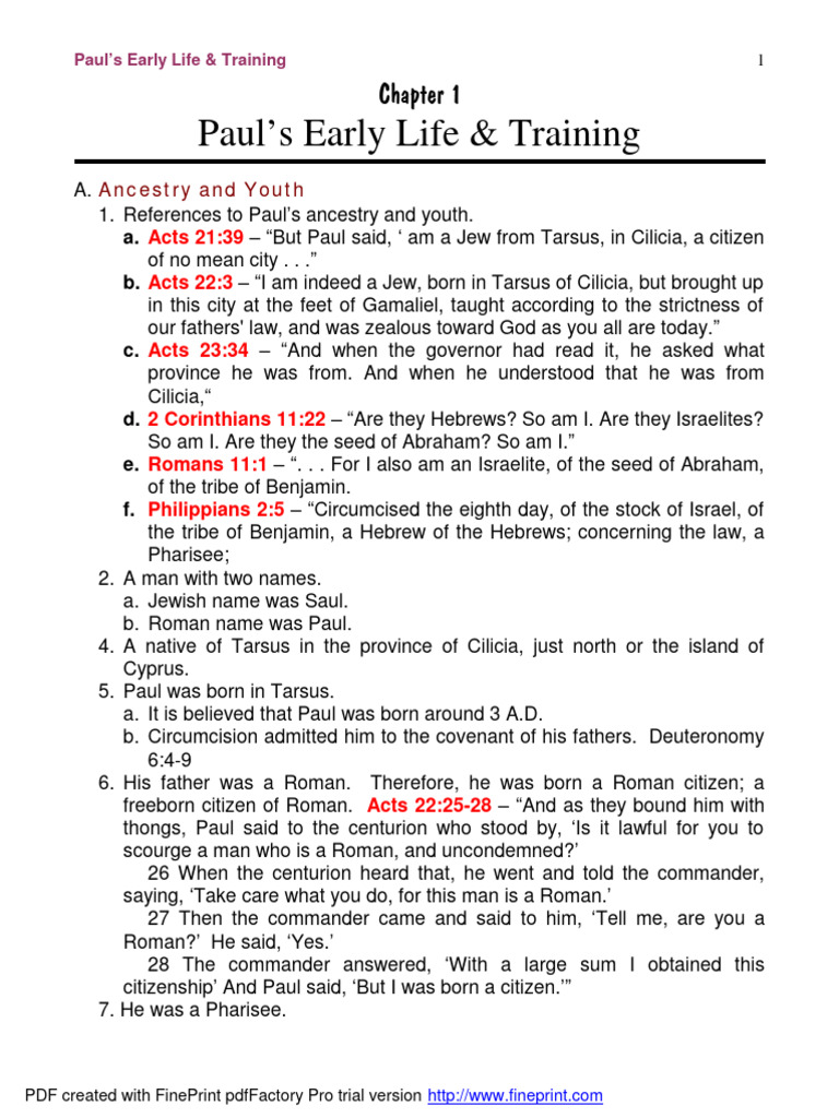 1 - Pauls Early Life and Training | PDF | Paul The Apostle | Pharisees